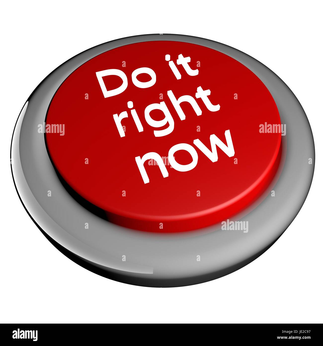 "Do it right now" words over red button isolated over white, 3d render ...