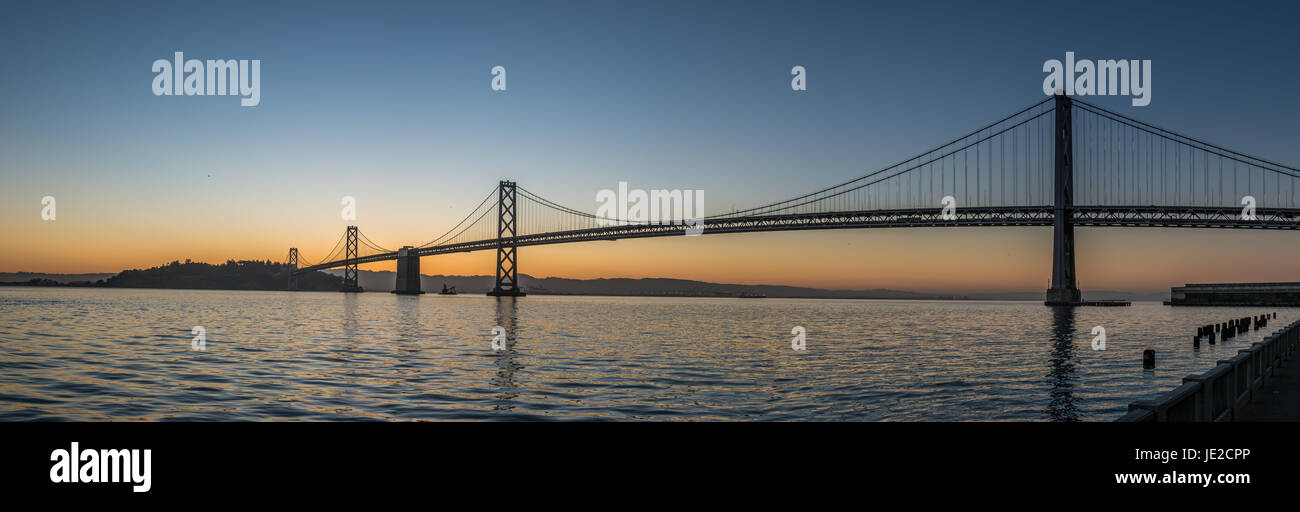 Panoramic View of the Bay Bridge At Dawn Stock Photo - Alamy