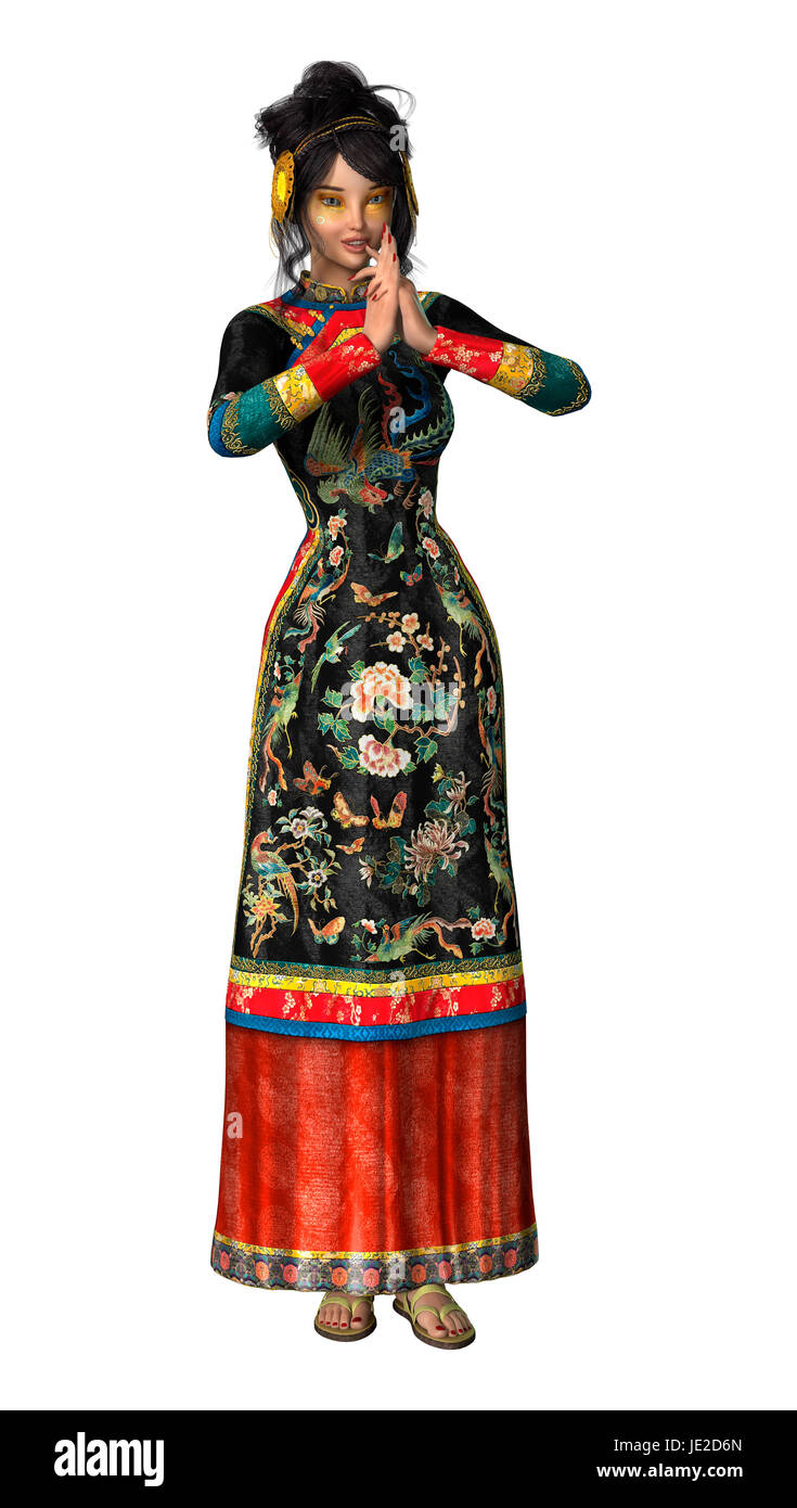 3D digital render of a beautiful princess of China isolated on white ...