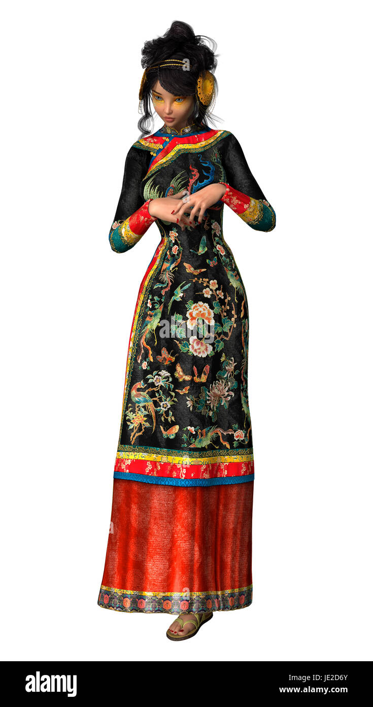 3D digital render of a beautiful princess of China isolated on white ...