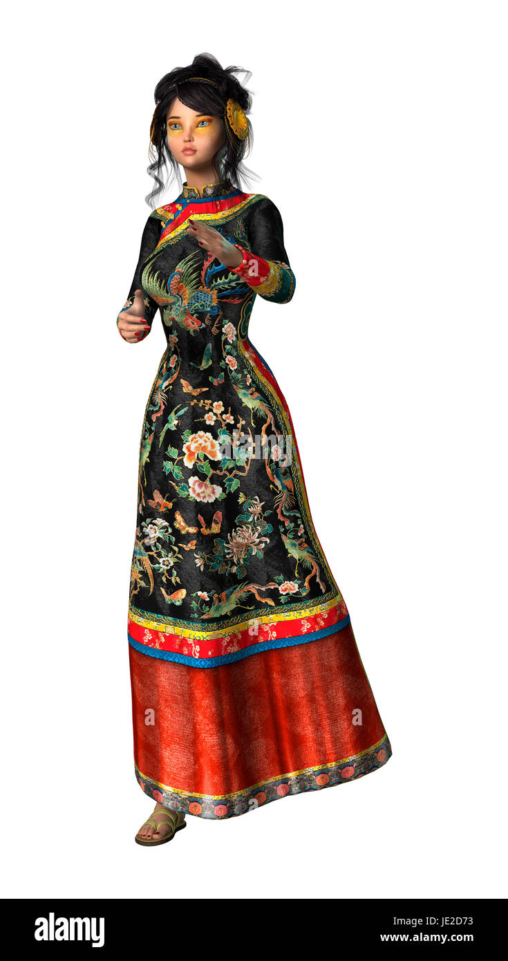 3D digital render of a beautiful princess of China isolated on white ...