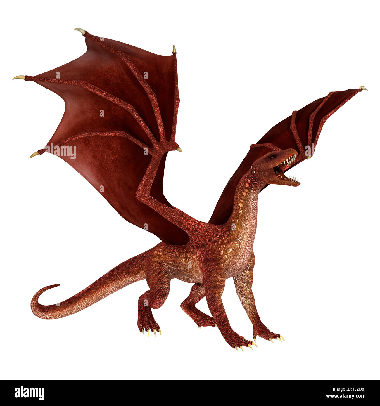 3D digital render of a roaring red fantasy dragon isolated on white ...