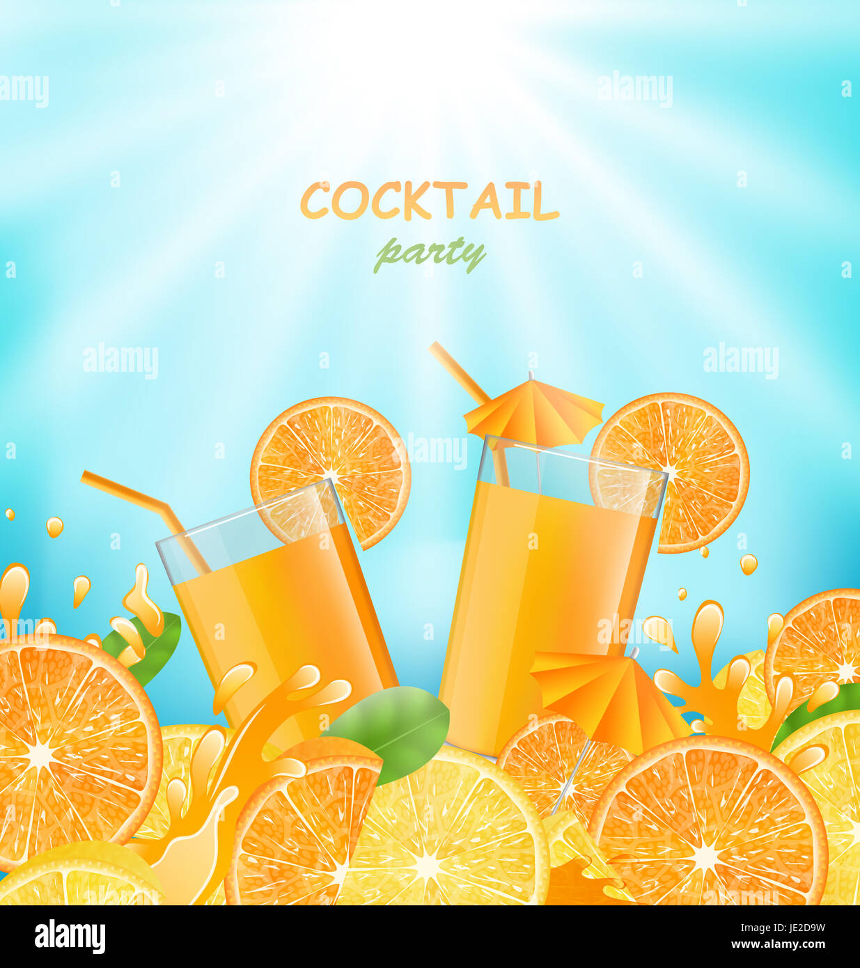 Illustration Abstract Banner for Cocktail Party with Sliced of Oranges ...