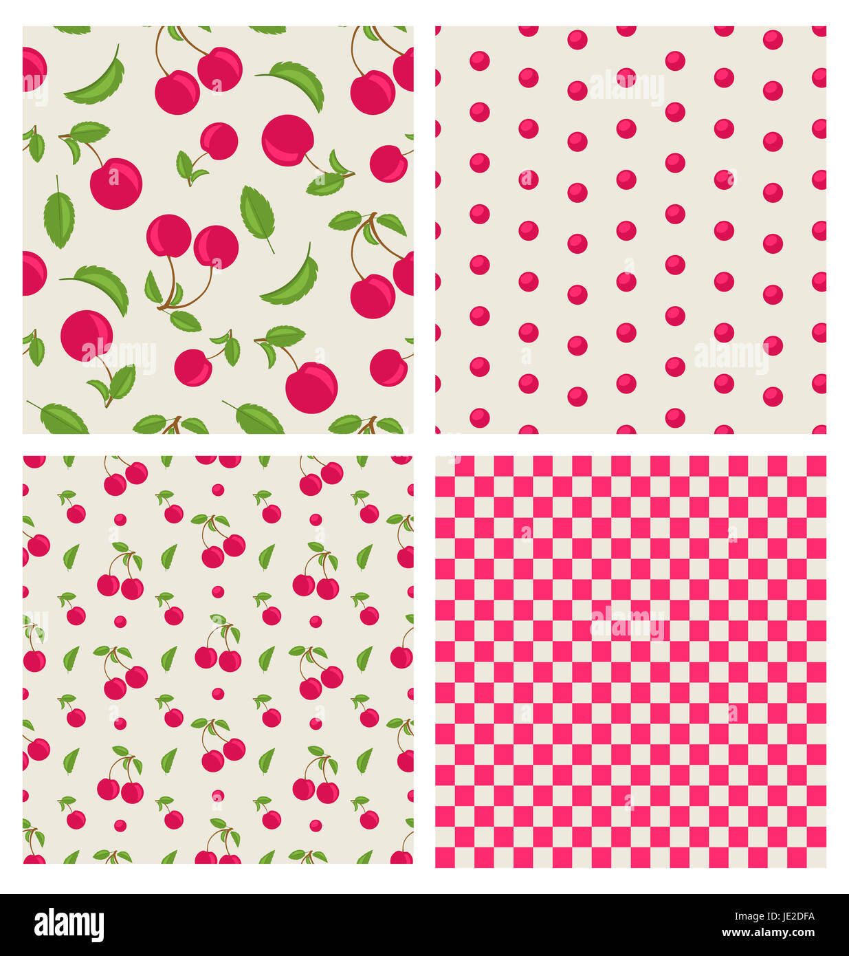 Set seamless different red cherry pattern Stock Photo - Alamy