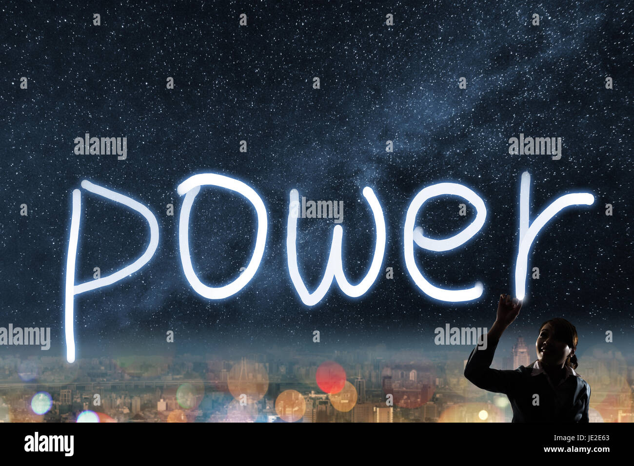 Concept of power, silhouette asian business woman light drawing Stock ...