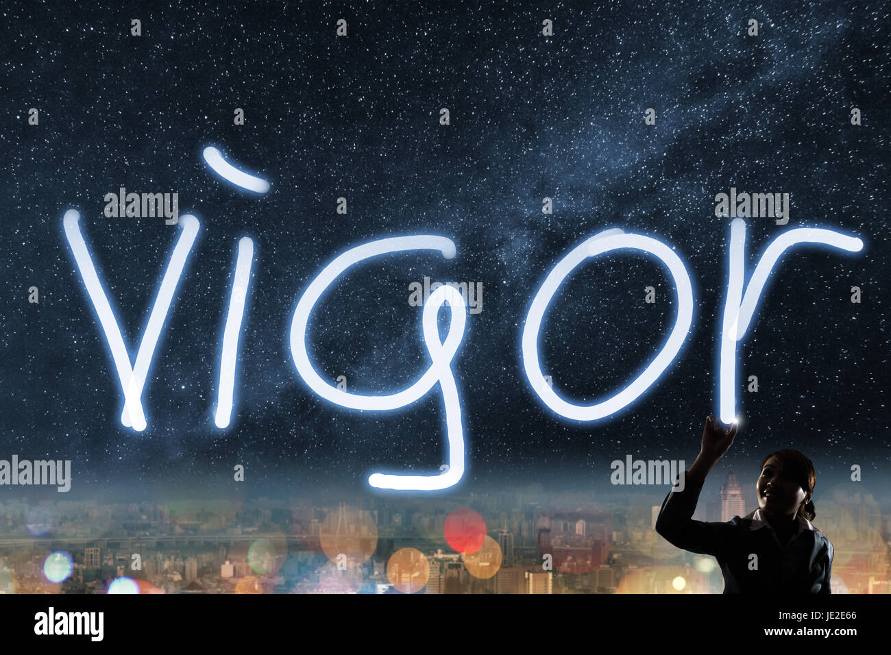 Concept of vigor, silhouette asian business woman light drawing Stock ...