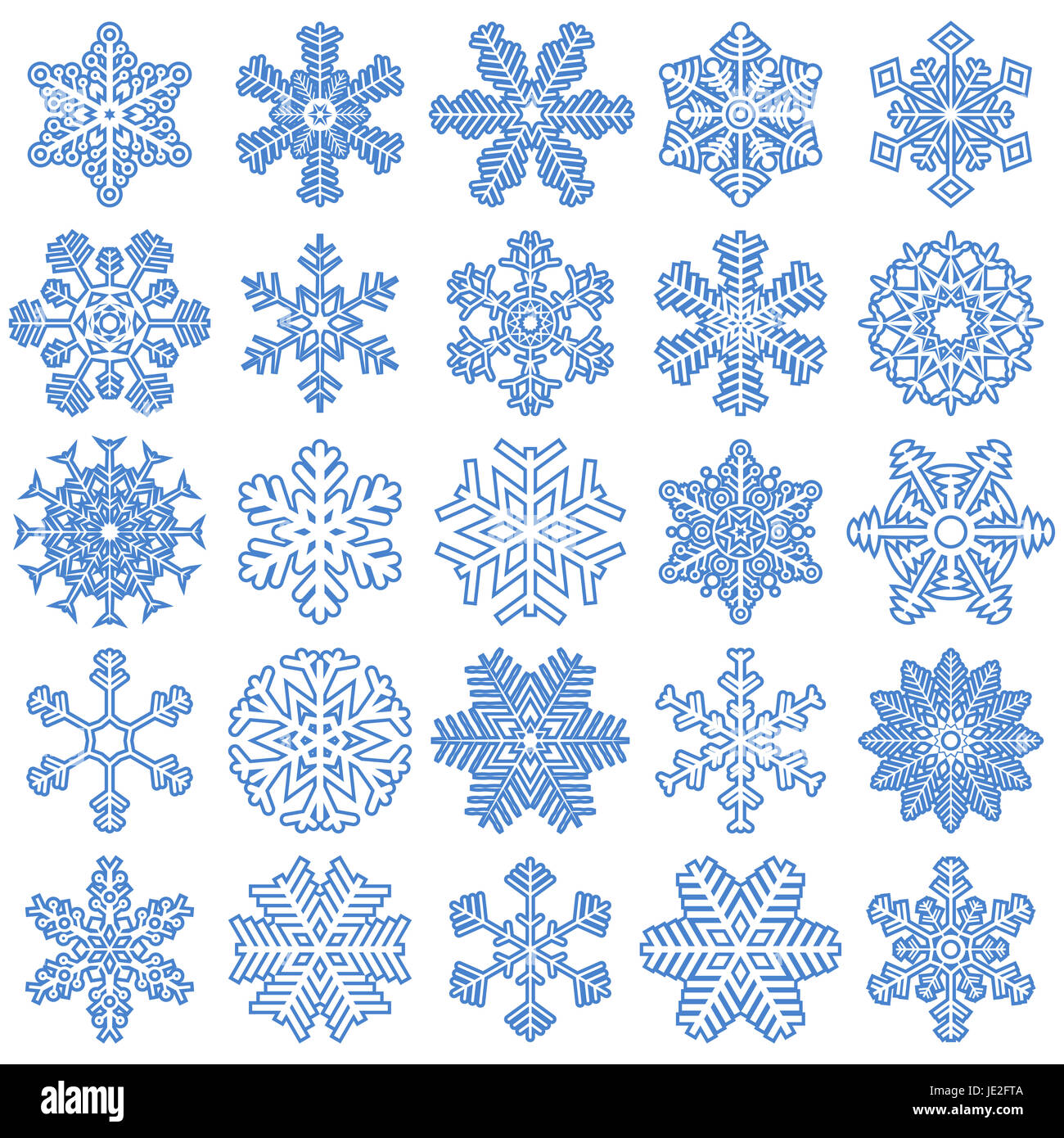 collection of different blue snowflakes on white background Stock Photo ...