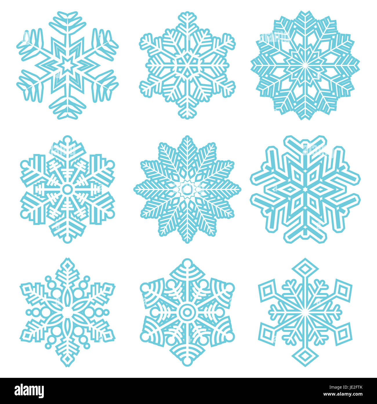 collection of different blue snowflakes on white background Stock Photo ...