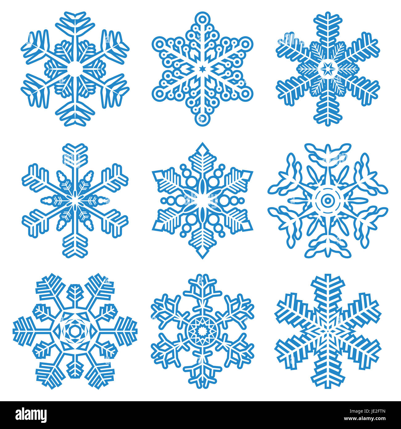 collection of different blue snowflakes on white background Stock Photo ...
