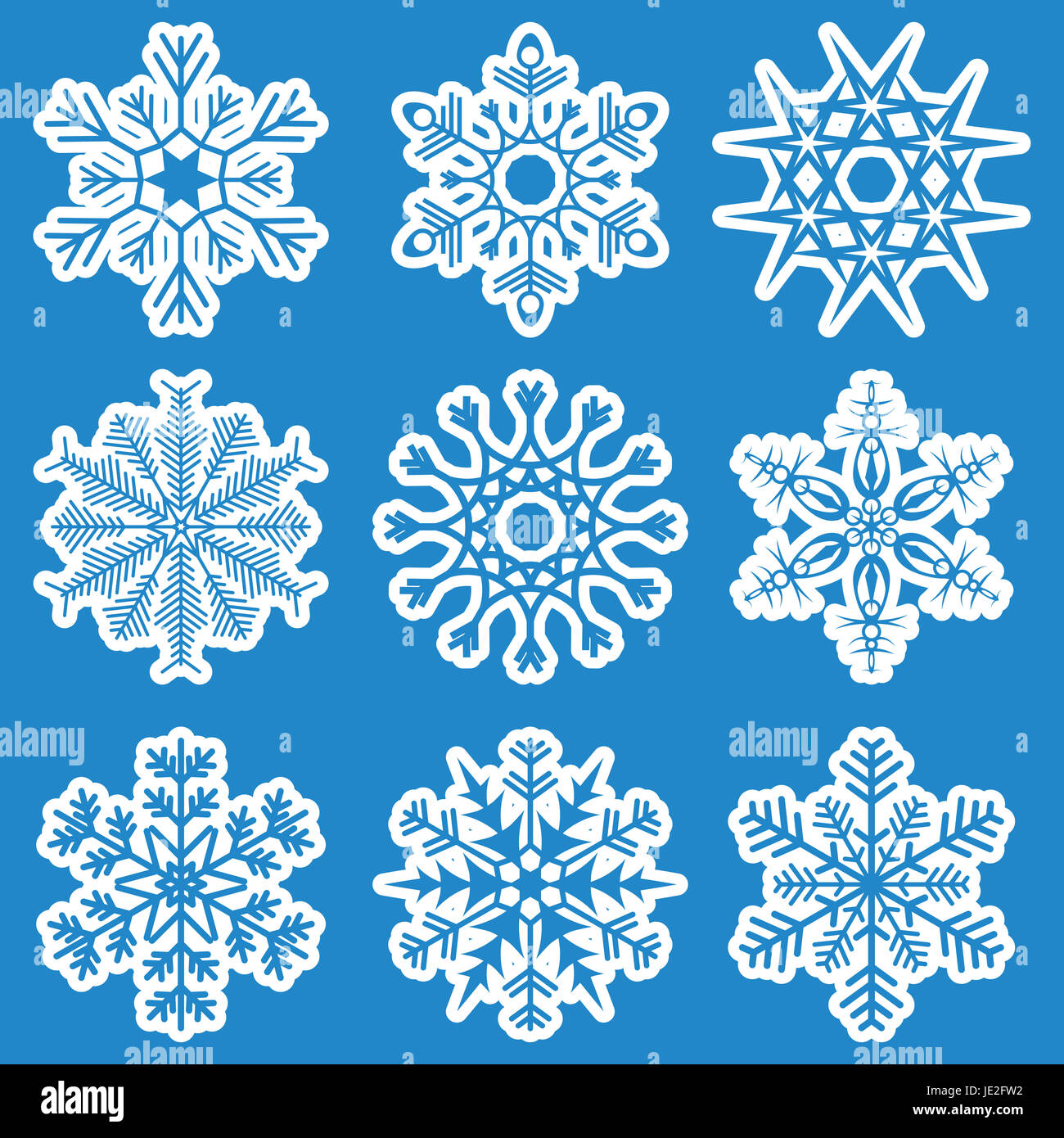 collection of different white snowflakes on blue background Stock Photo ...
