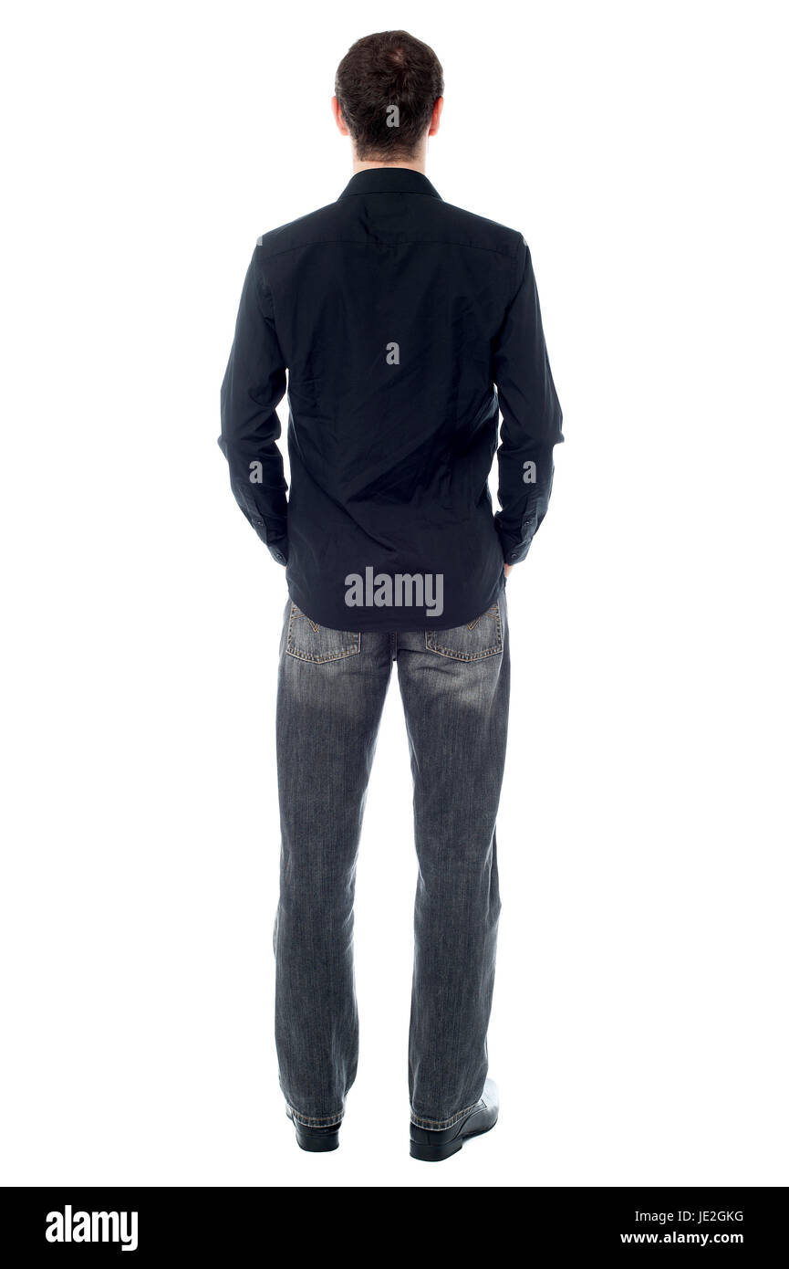 Back pose of a casual young man over white Stock Photo - Alamy
