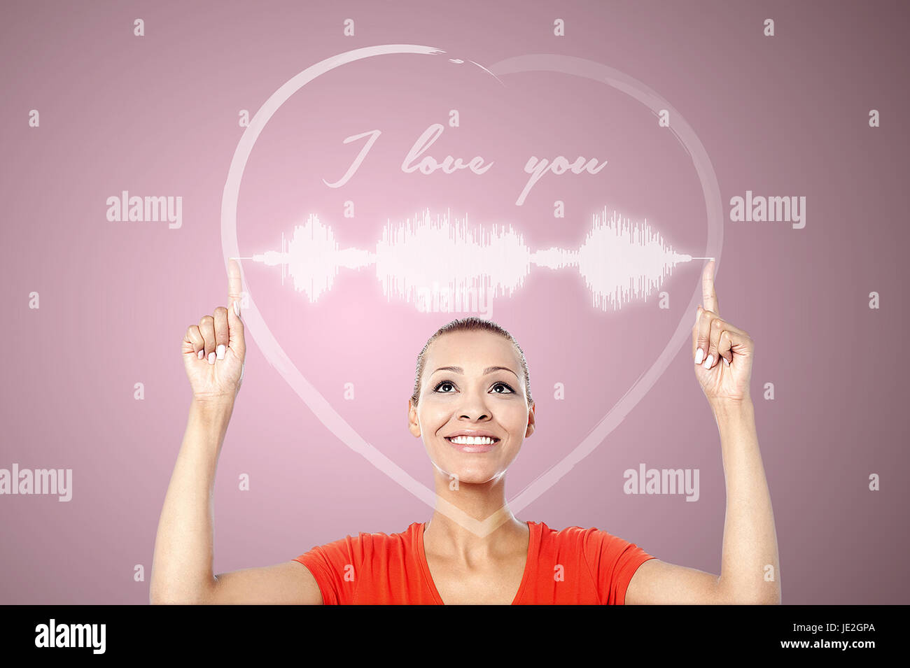 Beautiful woman with cardiograph and heart graphics Stock Photo - Alamy