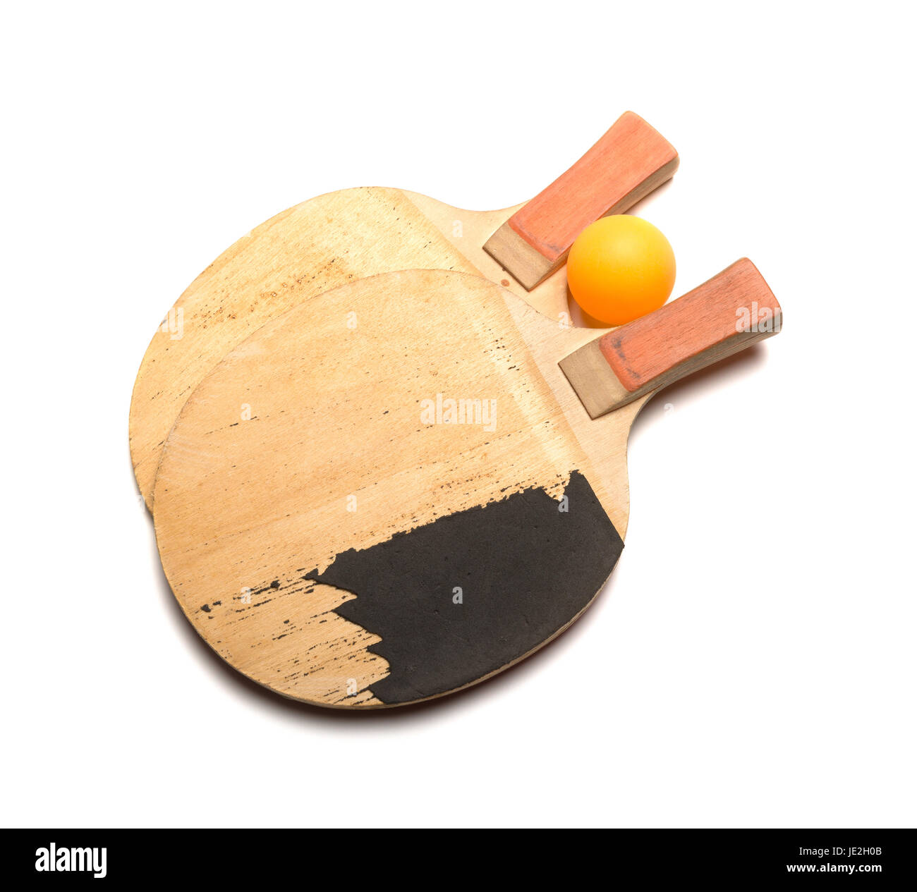 old pingpong rackets and ball on a white background Stock Photo - Alamy