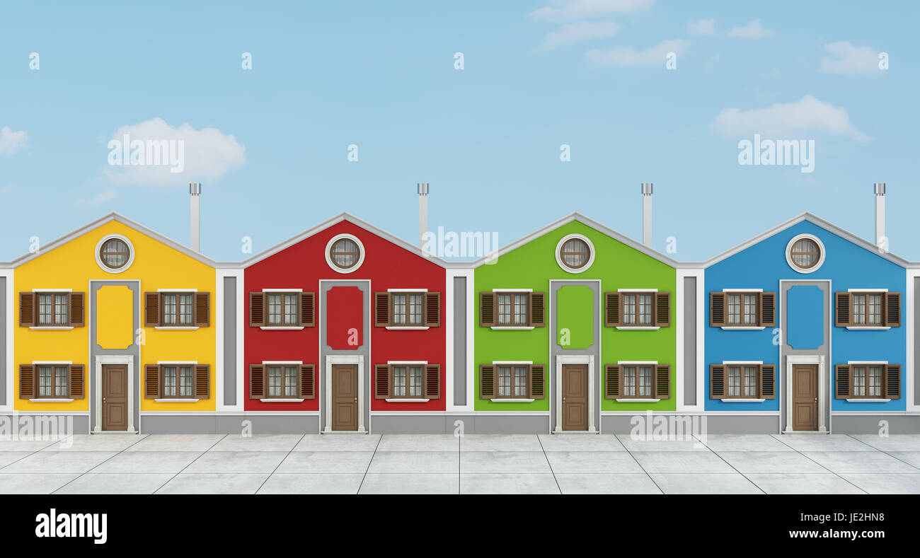 Set of colorful houses in a city street - 3D Rendering Stock Photo - Alamy
