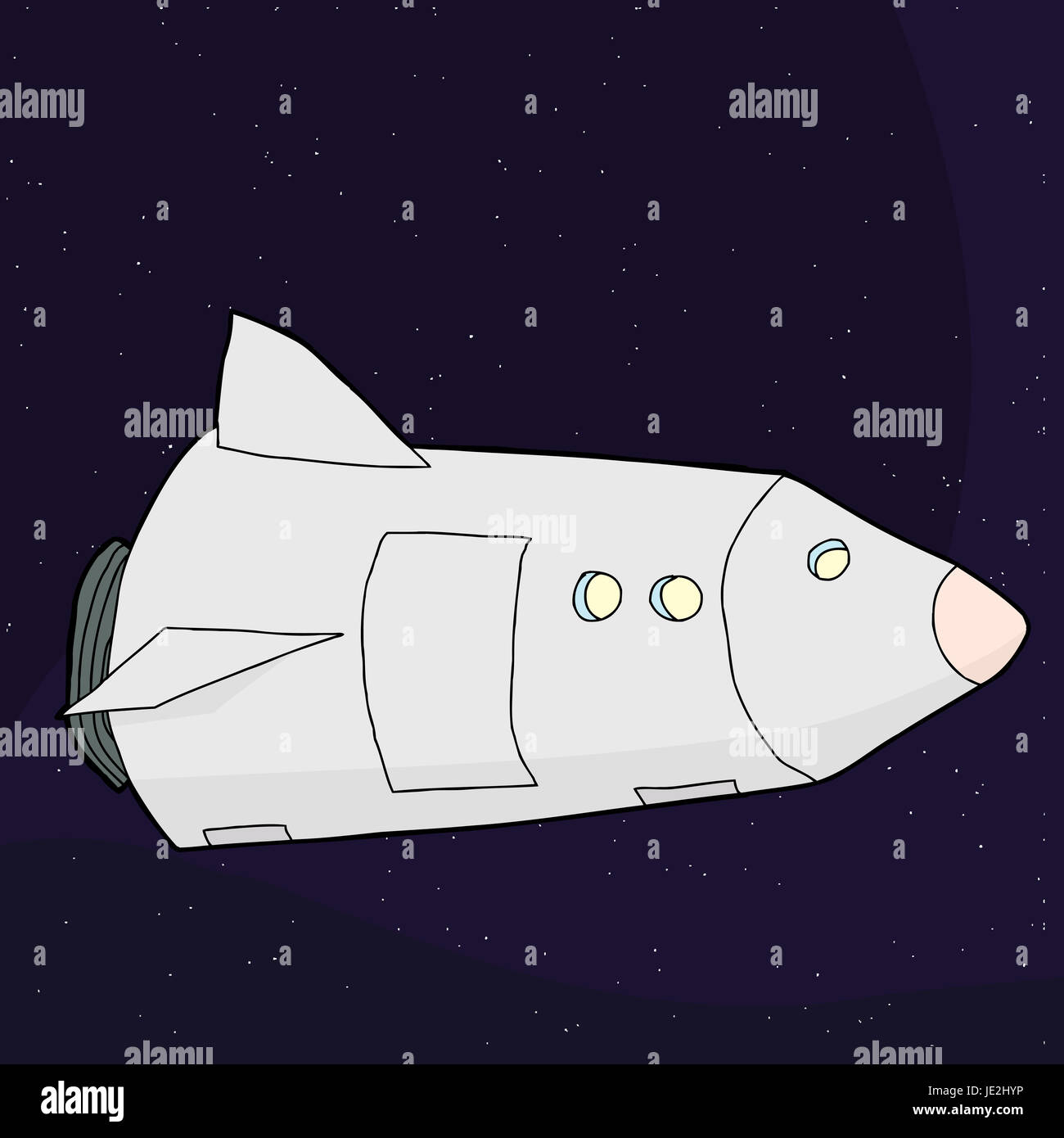 Single cartoon fantasy spaceship in outer space Stock Photo - Alamy