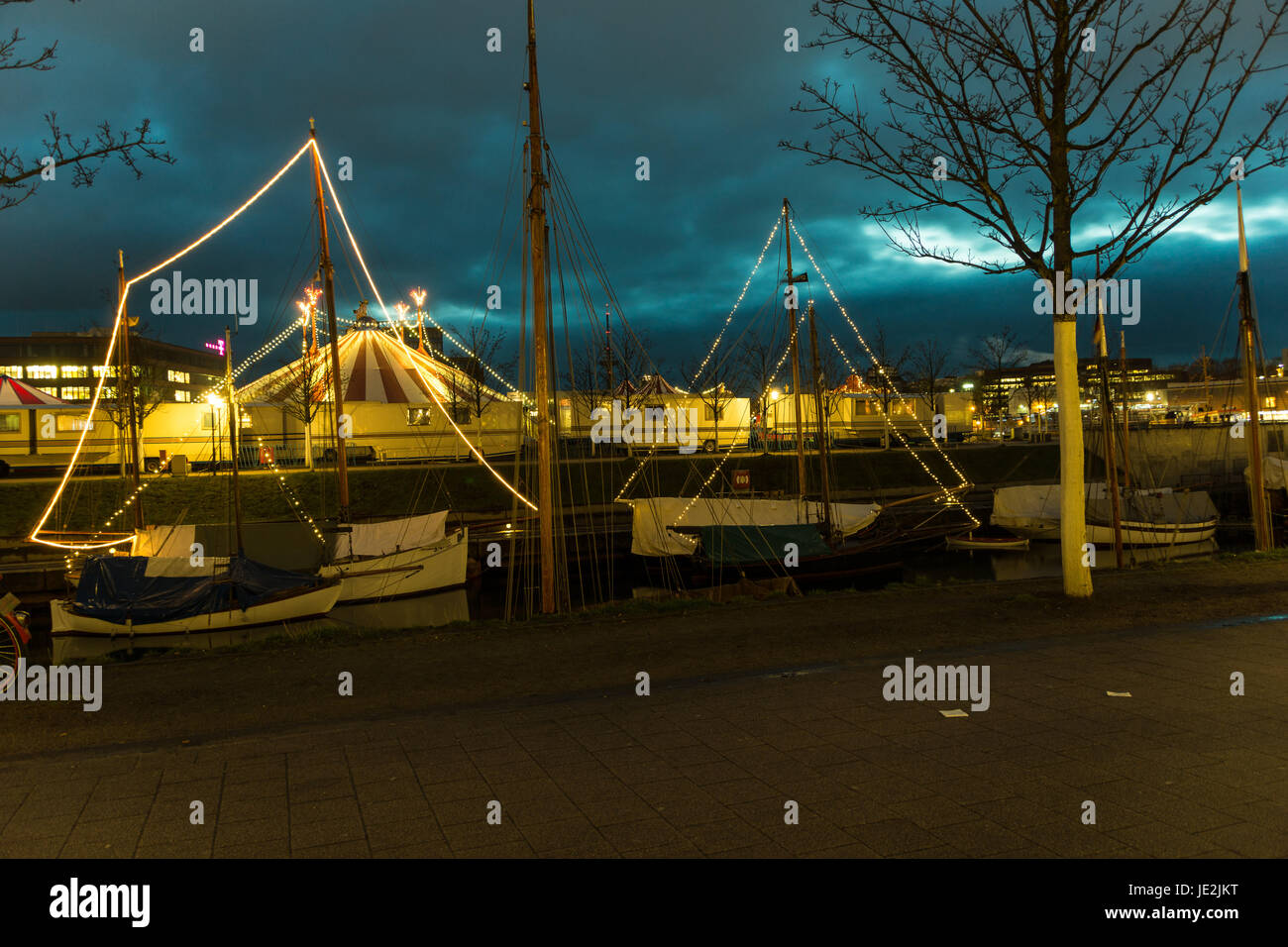 An illuminated big top at night with the nigh sky at background Stock ...