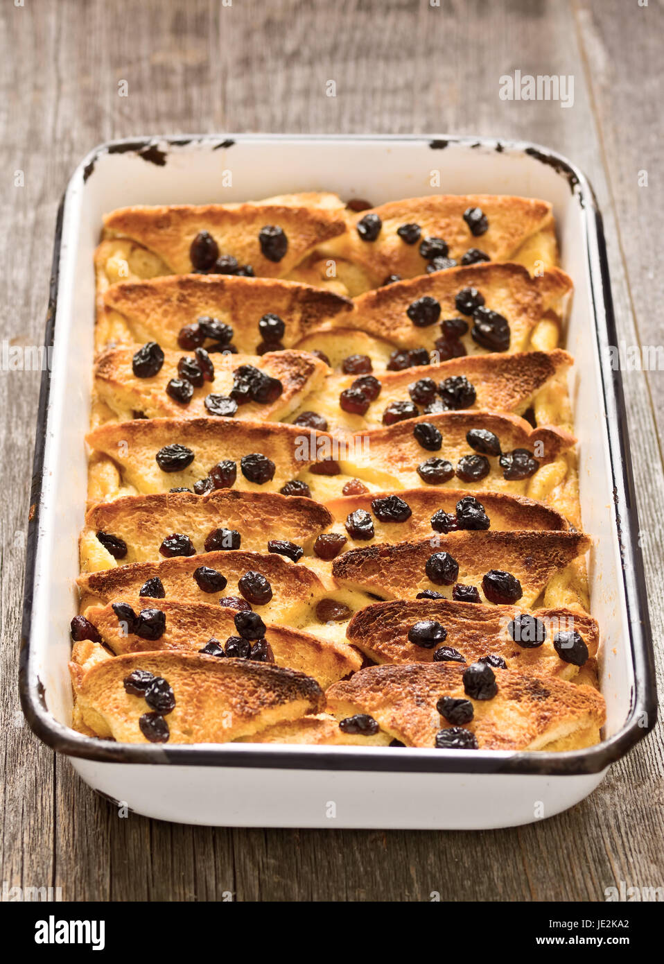 close up of rustic traditional british bread and butter pudding Stock ...