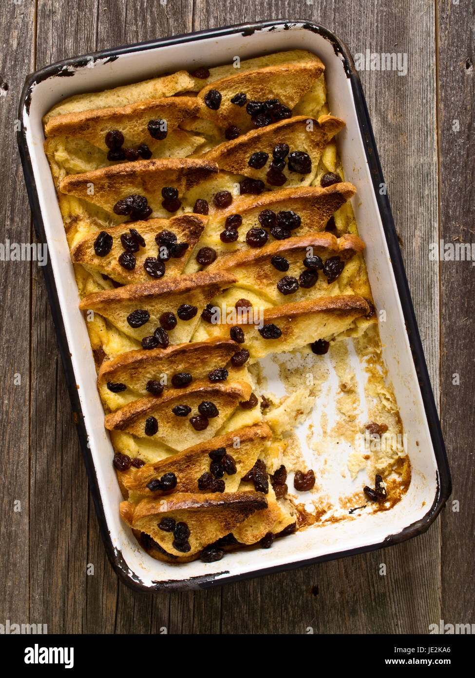 close up of rustic traditional british bread and butter pudding Stock ...
