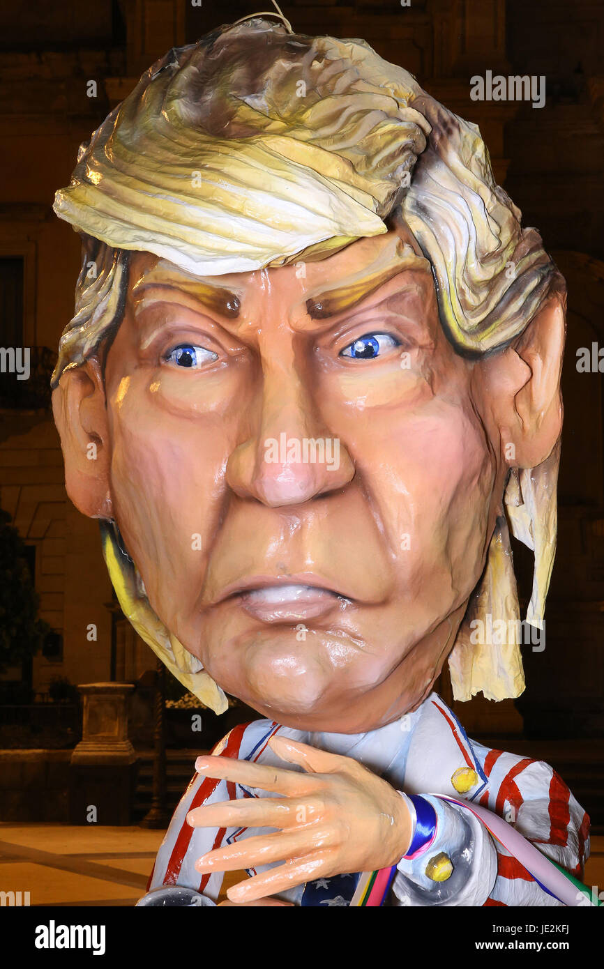 US President Donald Trump recreated in papier-mâché at the Piazza del ...
