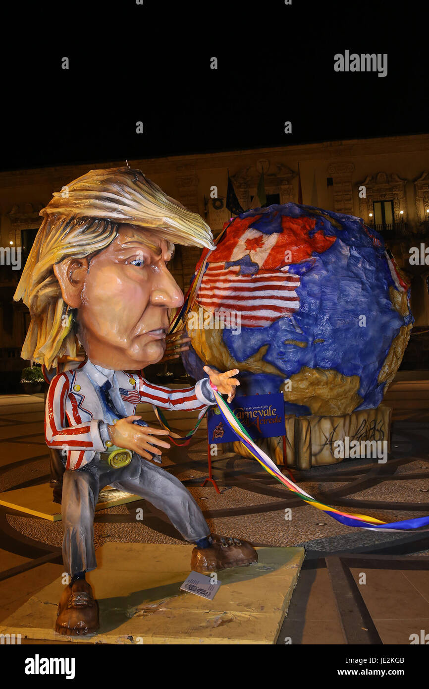 US President Donald Trump recreated in papier-mâché at the Piazza del ...