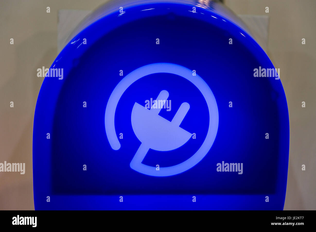 Power supply for electric car charging blue display closeup Stock Photo ...