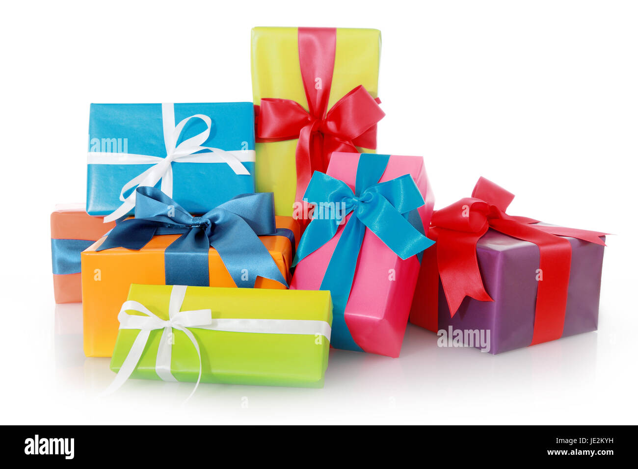 Assorted Color Gift Boxes with Ribbons Isolated on White Background ...
