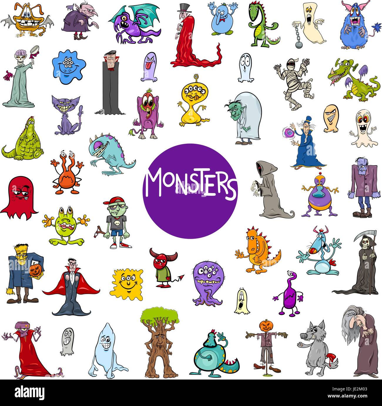 Cartoon Illustration of Monsters Fantasy Characters Huge Set Stock ...