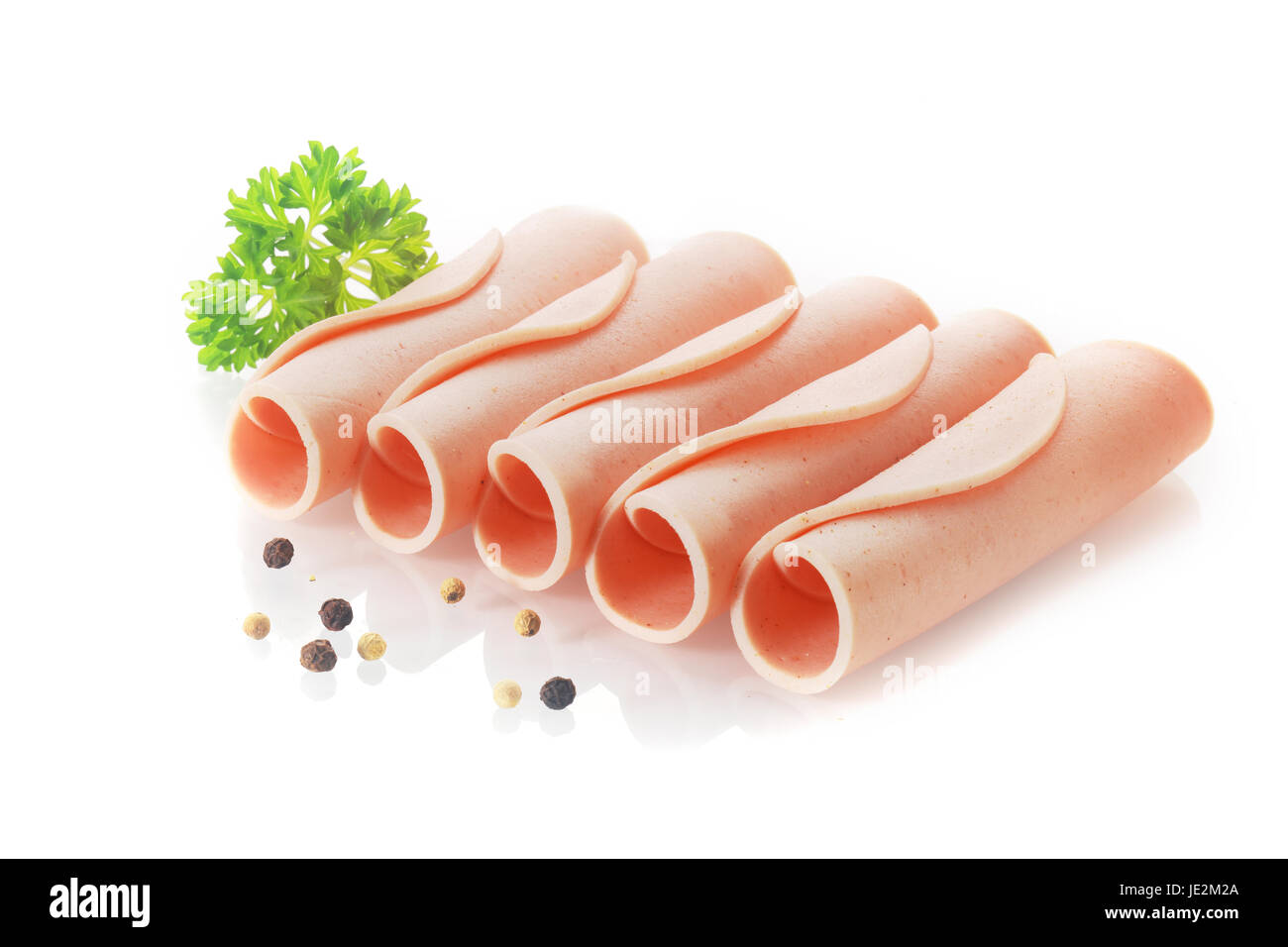 Fresh Rolled German Ham Sausage Isolated on White Background Stock ...