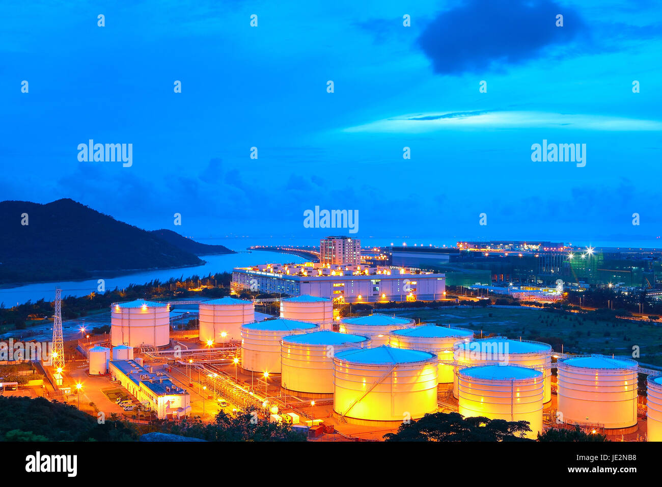 gas tank at night Stock Photo - Alamy
