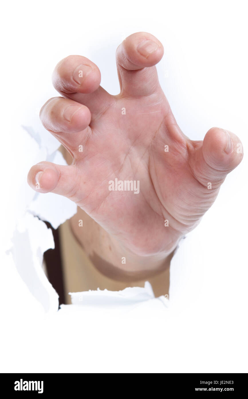 Hand through paper Stock Photo - Alamy