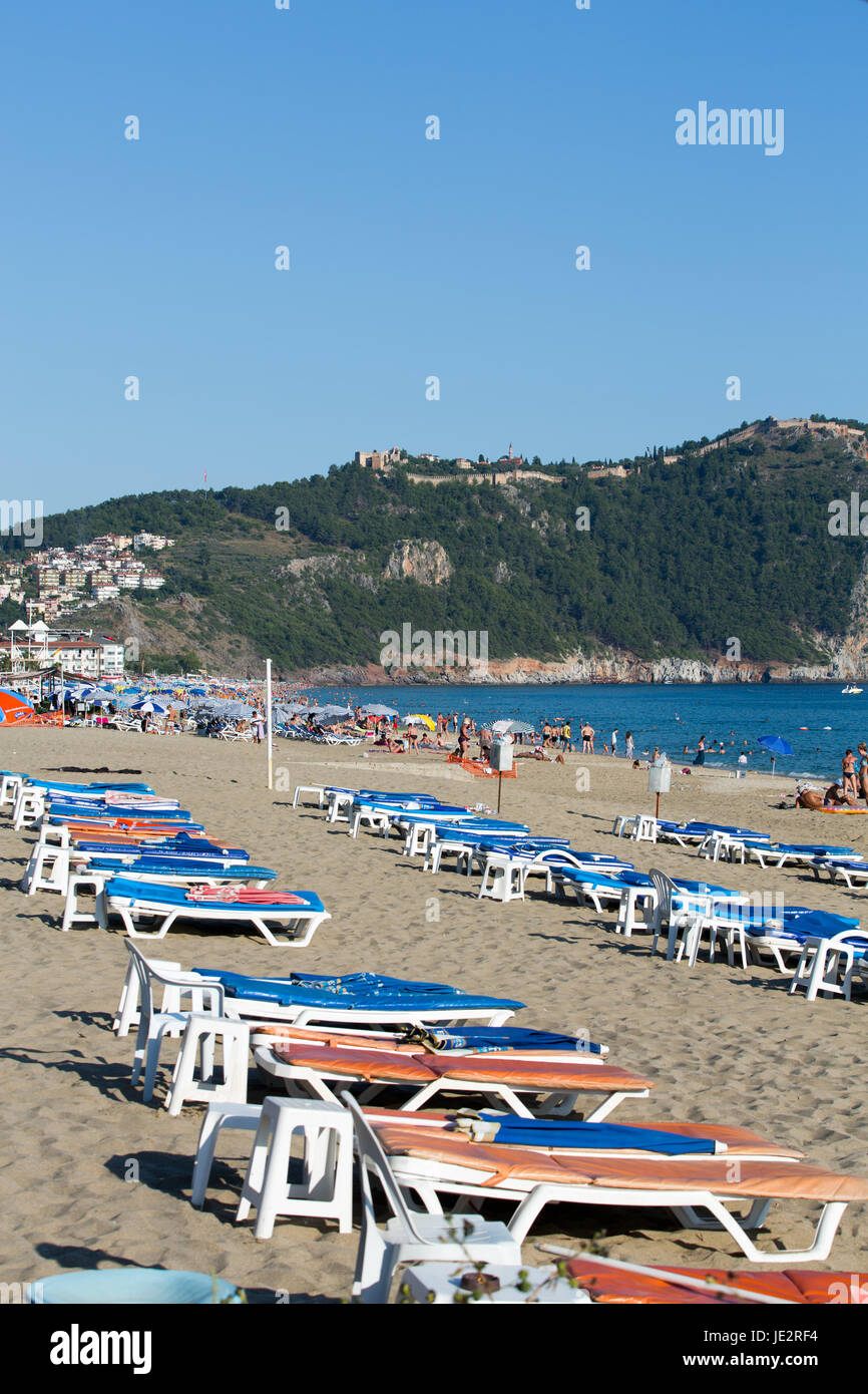 castle of Alanya built on rocks and beach of Cleopatra, Antalya, Turkey ...