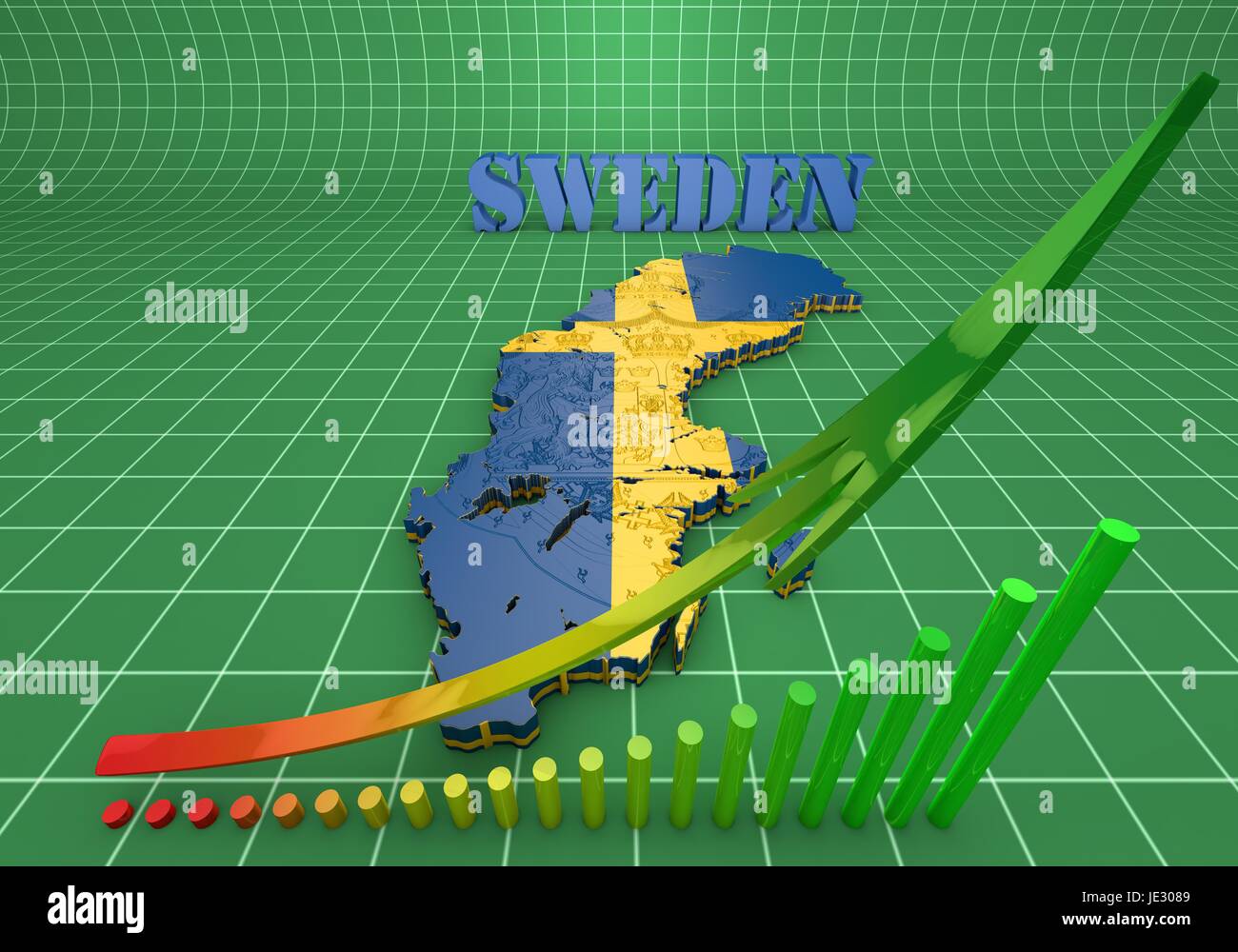 3D map illustration of Sweden with flag Stock Photo - Alamy