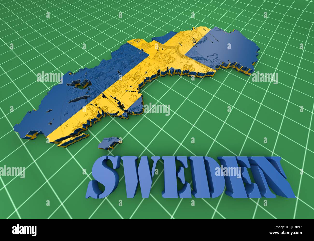 3D map illustration of Sweden with flag Stock Photo - Alamy