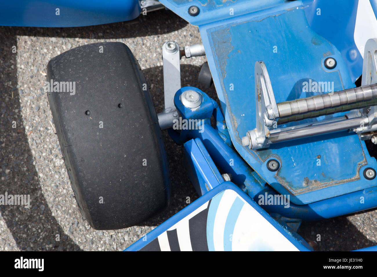 Machine karts before the start on the circuit. Wheel detail Stock Photo ...