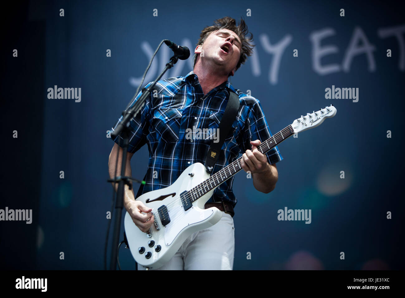 Jim Adkins of the american rock band Jimmy Eat World pictured on stage ...