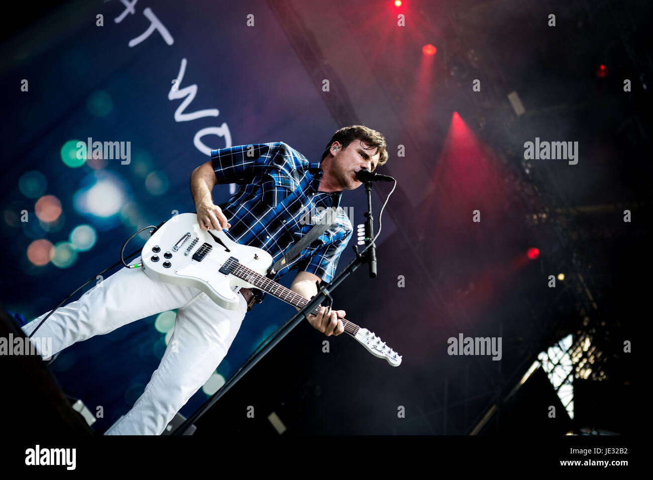 Jim Adkins of the american rock band Jimmy Eat World pictured on stage ...
