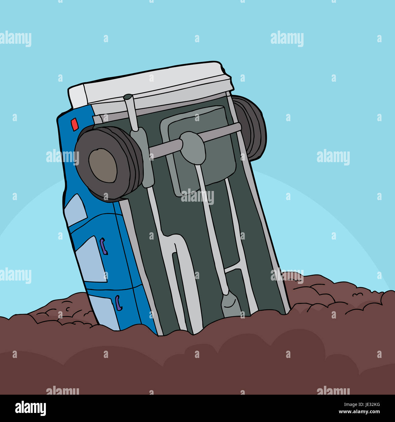 Cartoon of single car stuck in pile of dirt Stock Photo - Alamy