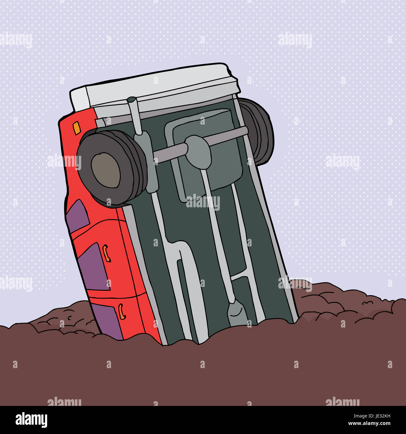 Cartoon of single red car stuck in junk pile Stock Photo - Alamy