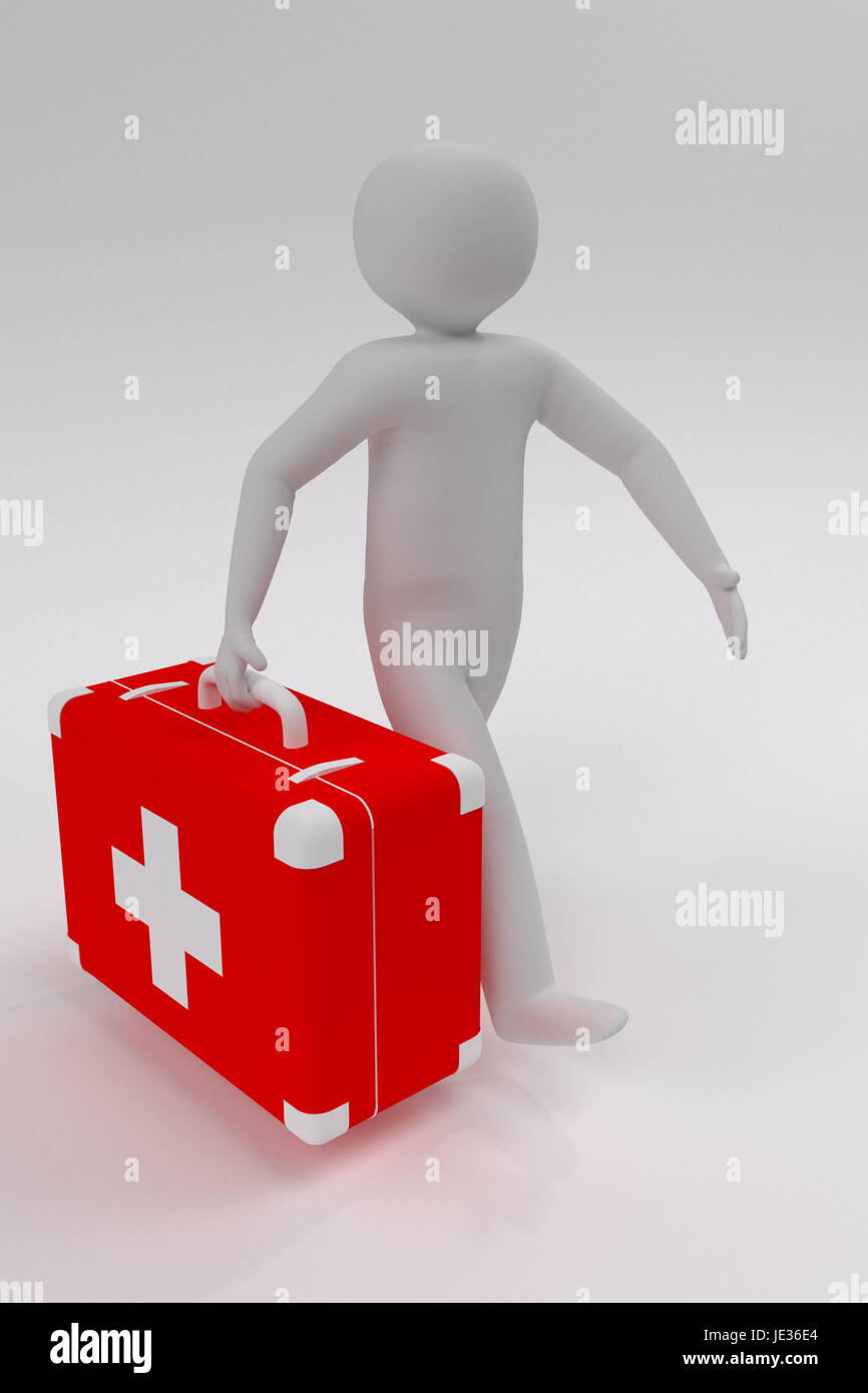 walking man carrying the big red medical suitcase, 3d rendering Stock ...