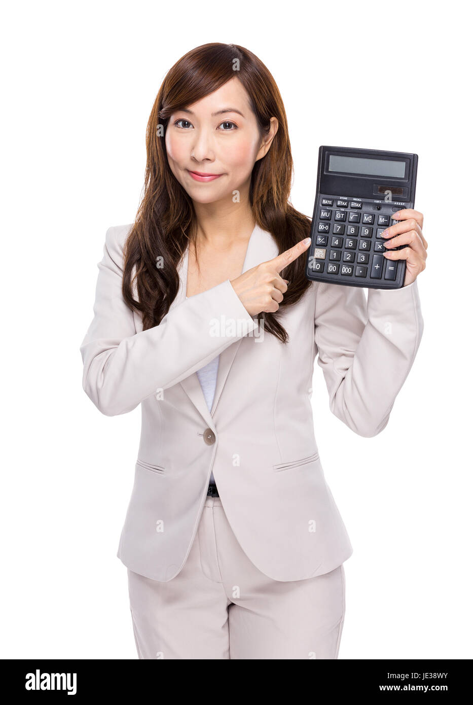 Asian businesswoman use of calculator Stock Photo - Alamy