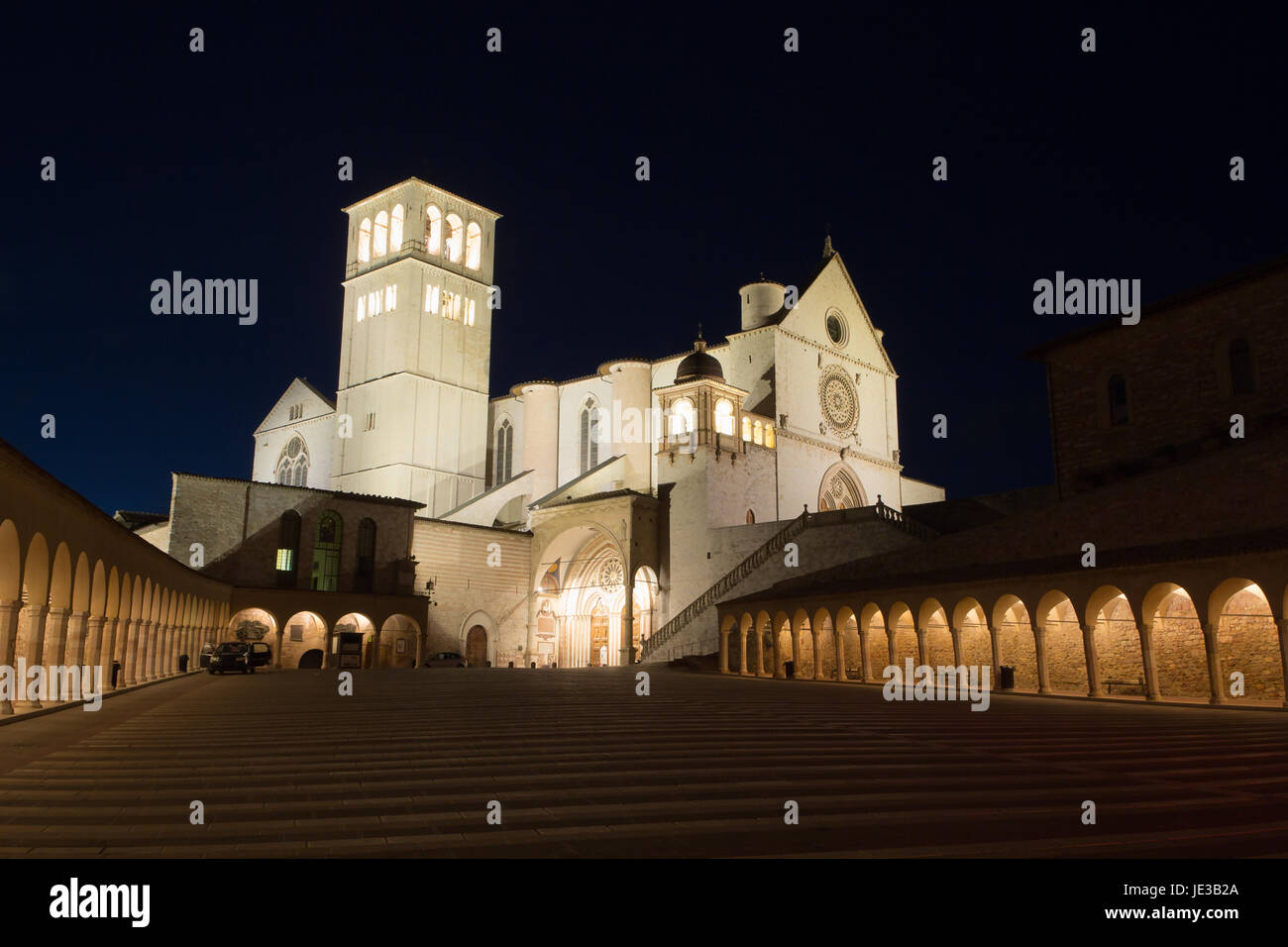 The Papal Basilica of St. Francis of Assisi at night (Assisi, Umbria ...