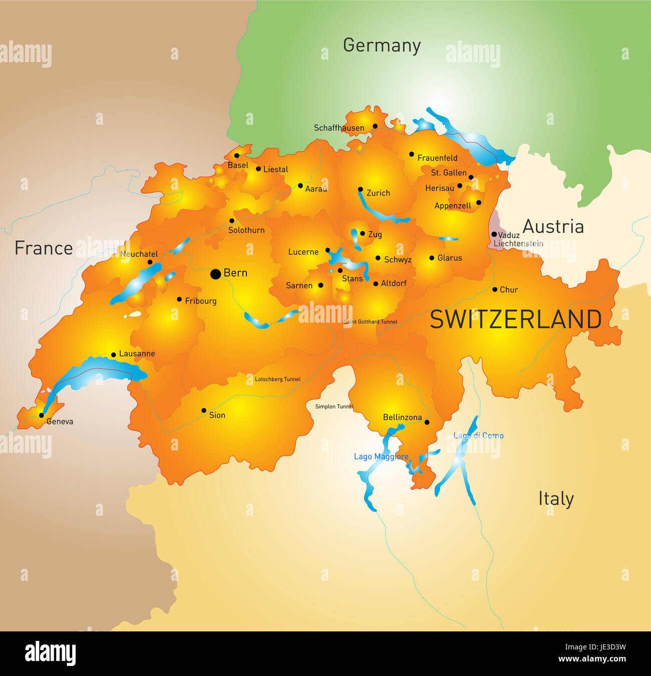 vector color map of Switzerland Stock Photo - Alamy