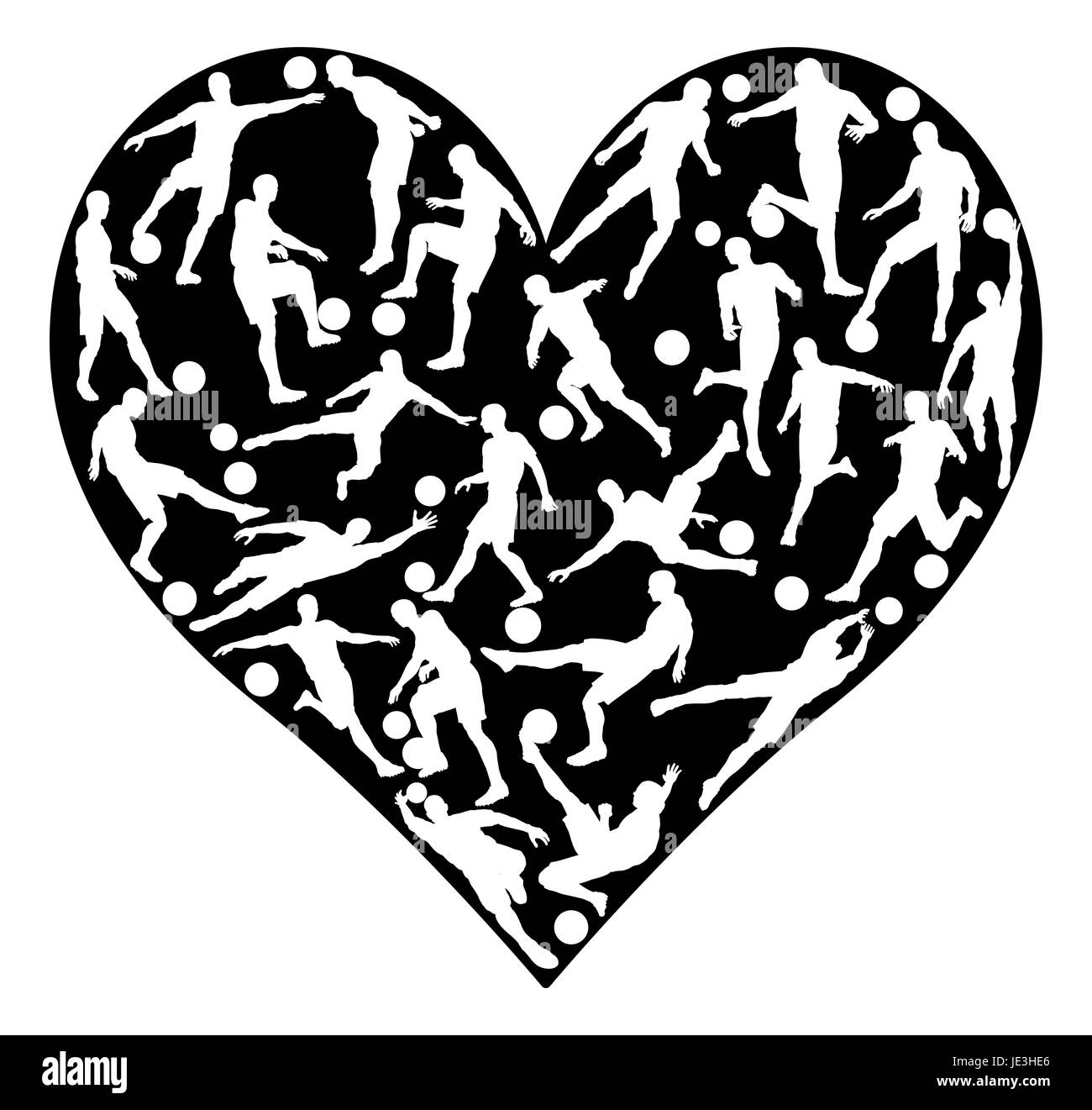 Heart football soccer ball illustration Black and White Stock Photos ...