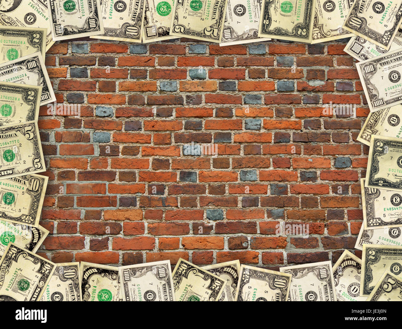 frame from dollars and wall from the red brick Stock Photo - Alamy
