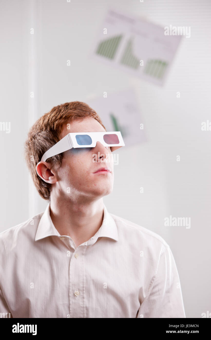 redheaded man with 3d glasses watching into the future Stock Photo - Alamy
