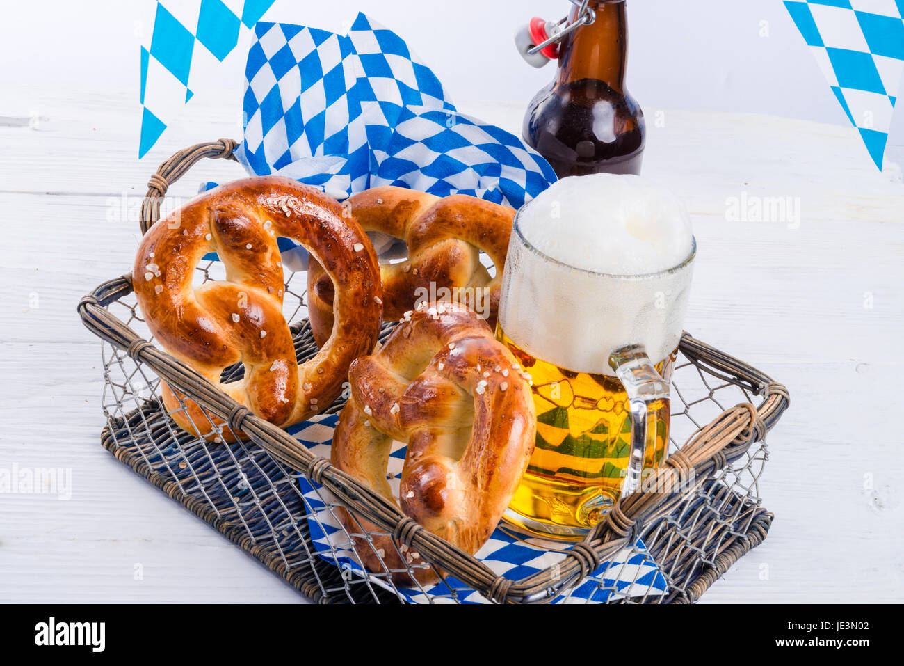 homemade pretzels and bavarian beer Stock Photo - Alamy