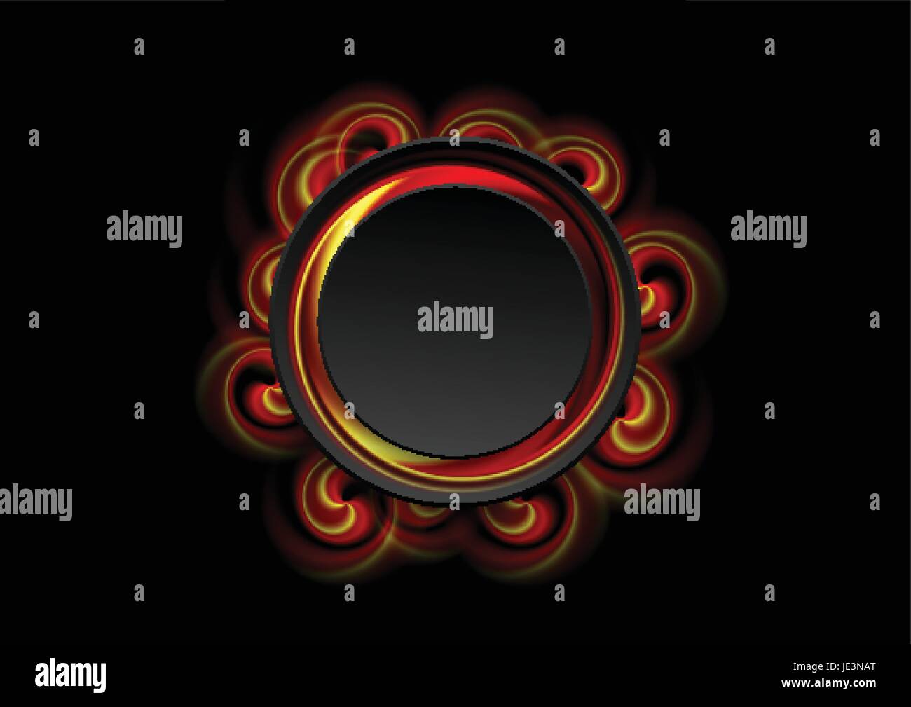 Abstract bright swirl shapes and black circle. Vector graphic ...