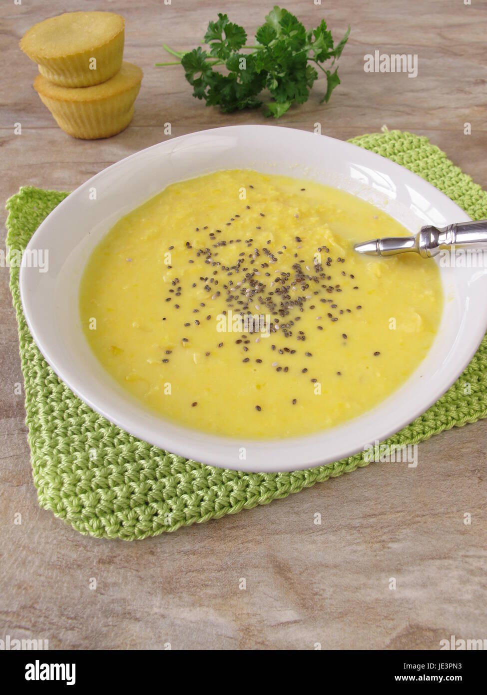 corn soup with chia seeds Stock Photo - Alamy