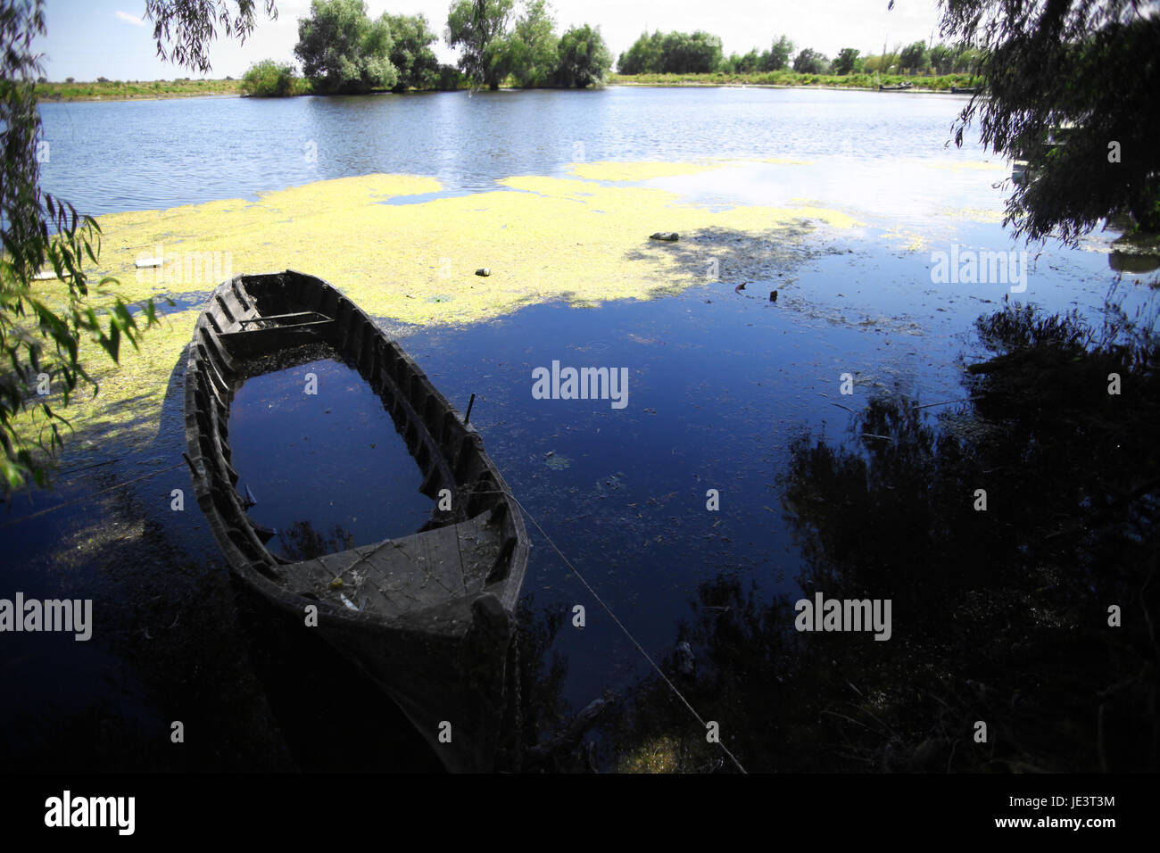 Color picture of a boat on a river bank Stock Photo - Alamy