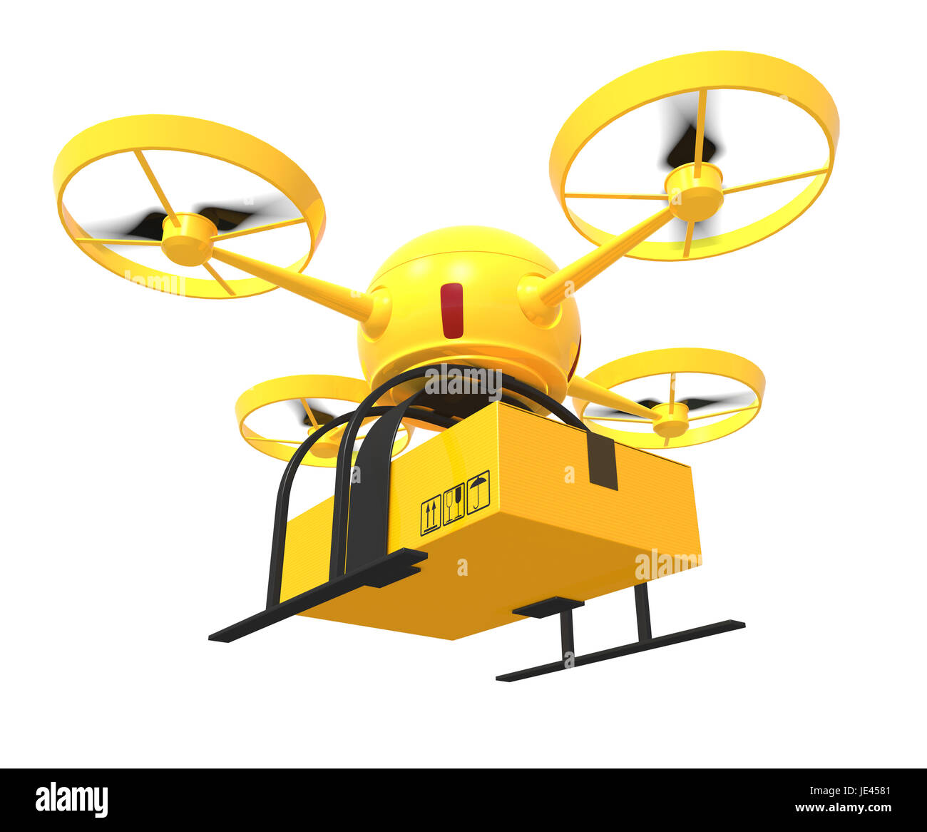 One flying drone carrying a carton box (3d render Stock Photo - Alamy